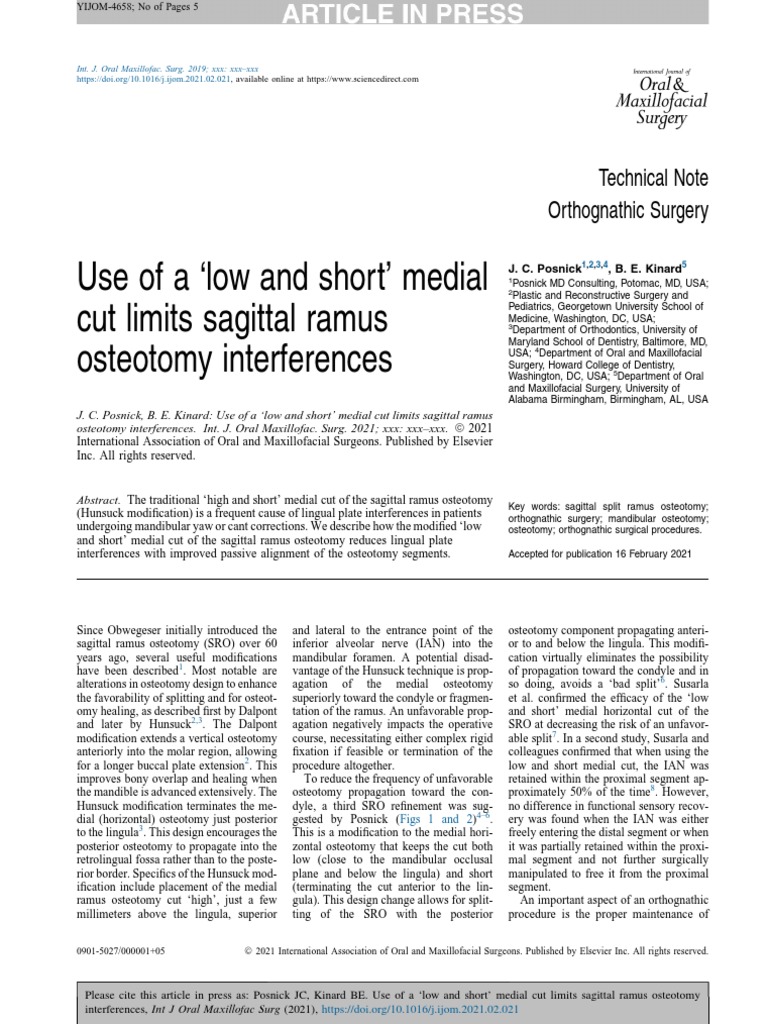 Posnick Saggital Split | PDF | Anatomical Terms Of Location | Clinical ...