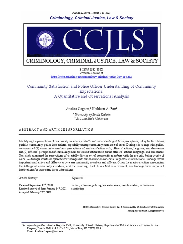 Community Satisfaction and Police Officer Understanding of Community ...