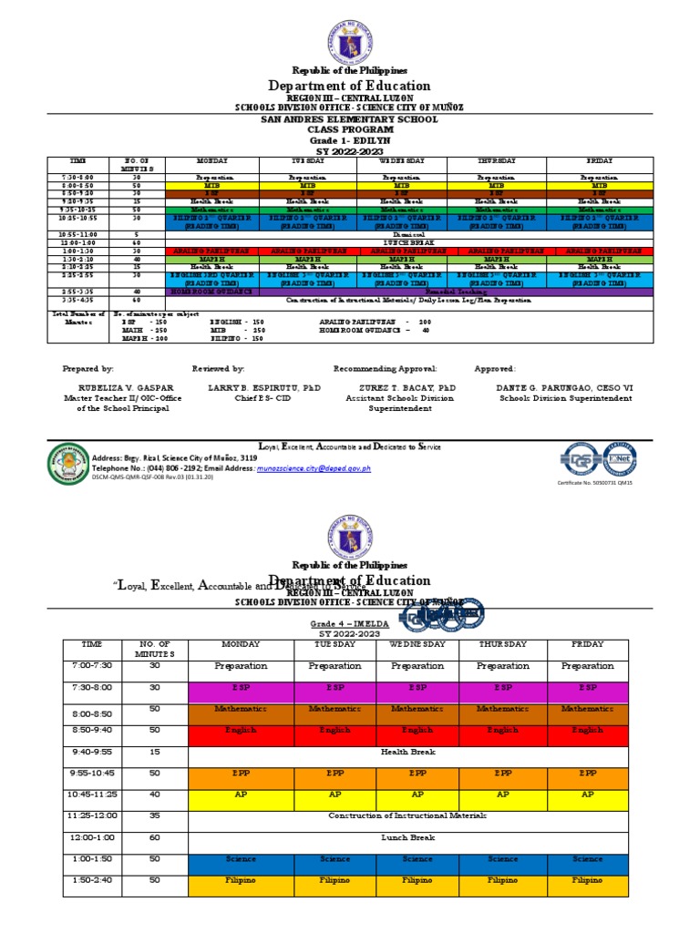 SAES-Class-Program-2022-2023_g1_g4_6 | PDF | Philippines | Schools
