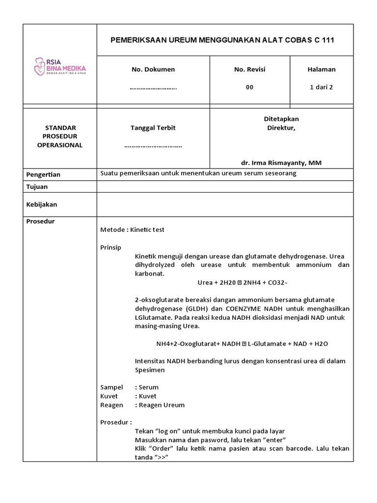 Pemeriksaan Ureum Menggunakan Alat Cobas C 111 | PDF