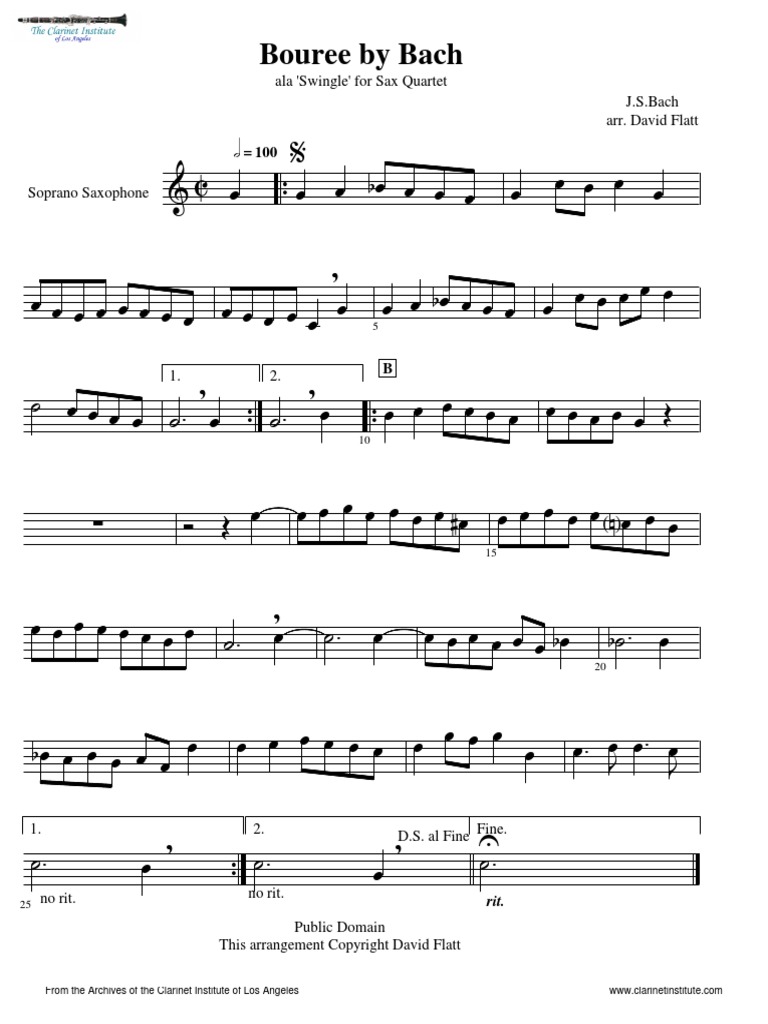 Bach Bouree | PDF | Saxophone | Music Production
