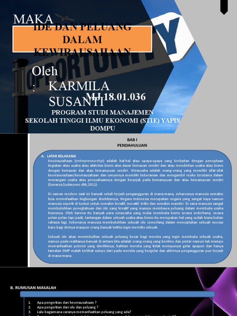 POWER POINT Ide Dan Peluang Dalam Kewirausahaan | PDF | Karier ...
