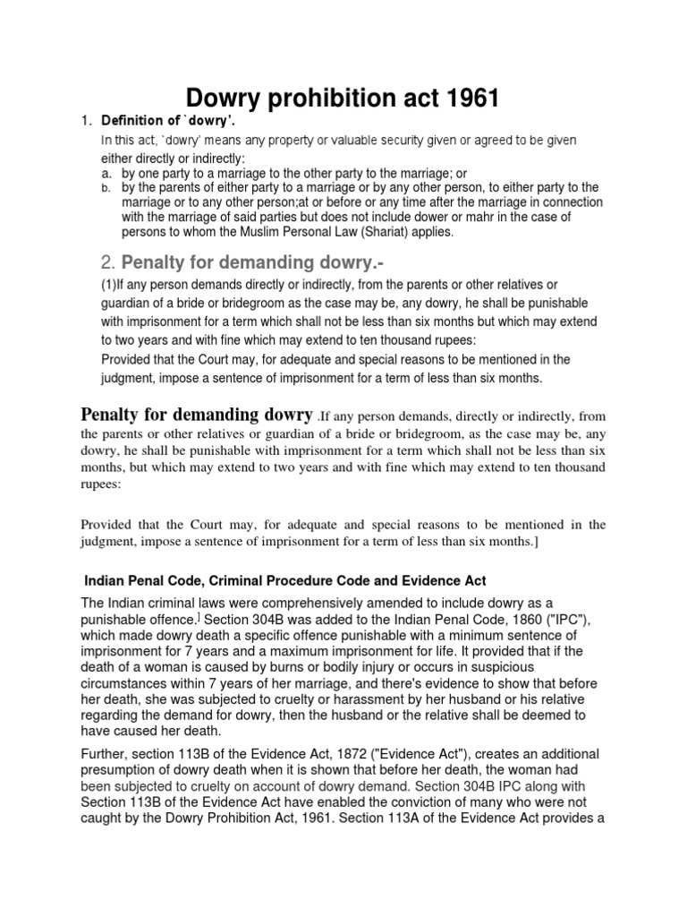 Dowry Prohibition Act Overview | PDF | Sexual Harassment | Domestic ...