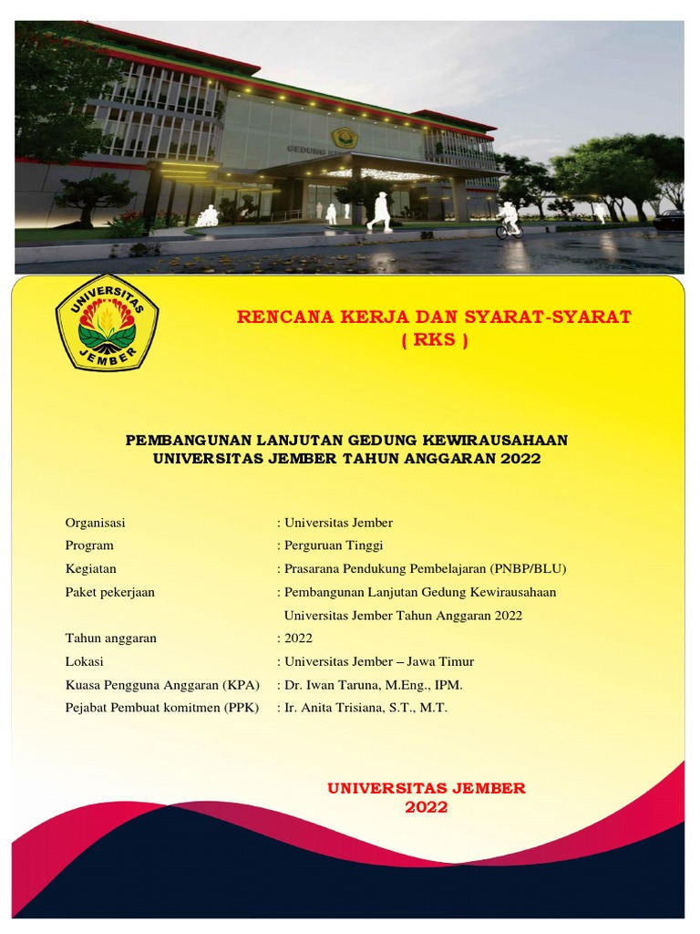 Pembangunan Lanjutan Gedung Kewirausahaan Universiatas Jember 2022 - RKS | PDF