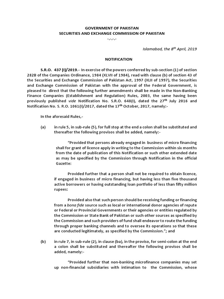 SRO 437 08042019 - Amendment NBFC Rules 2003 | PDF | Government ...