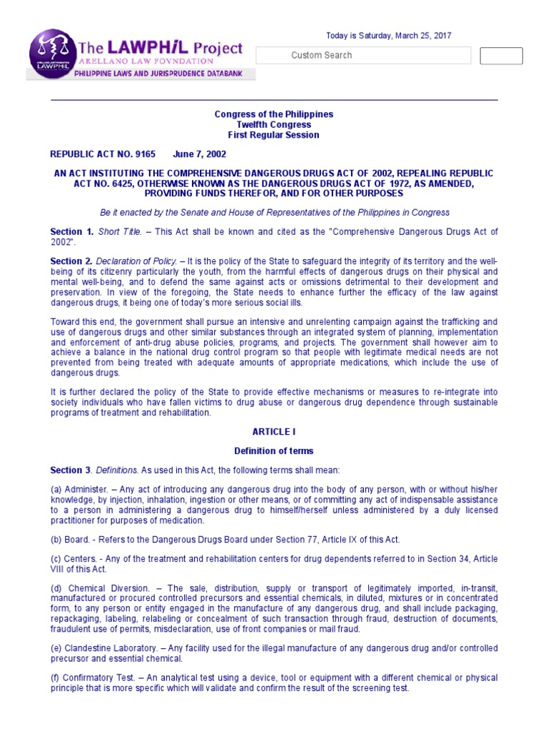 RA 9165 - Dangerous Drug Act | PDF | Psychoactive Drugs | Asset Forfeiture