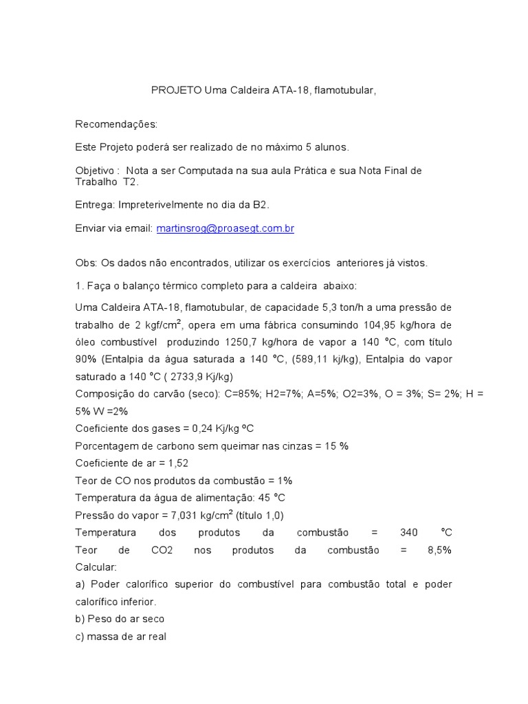 Projeto de Uma Caldeira.. | PDF