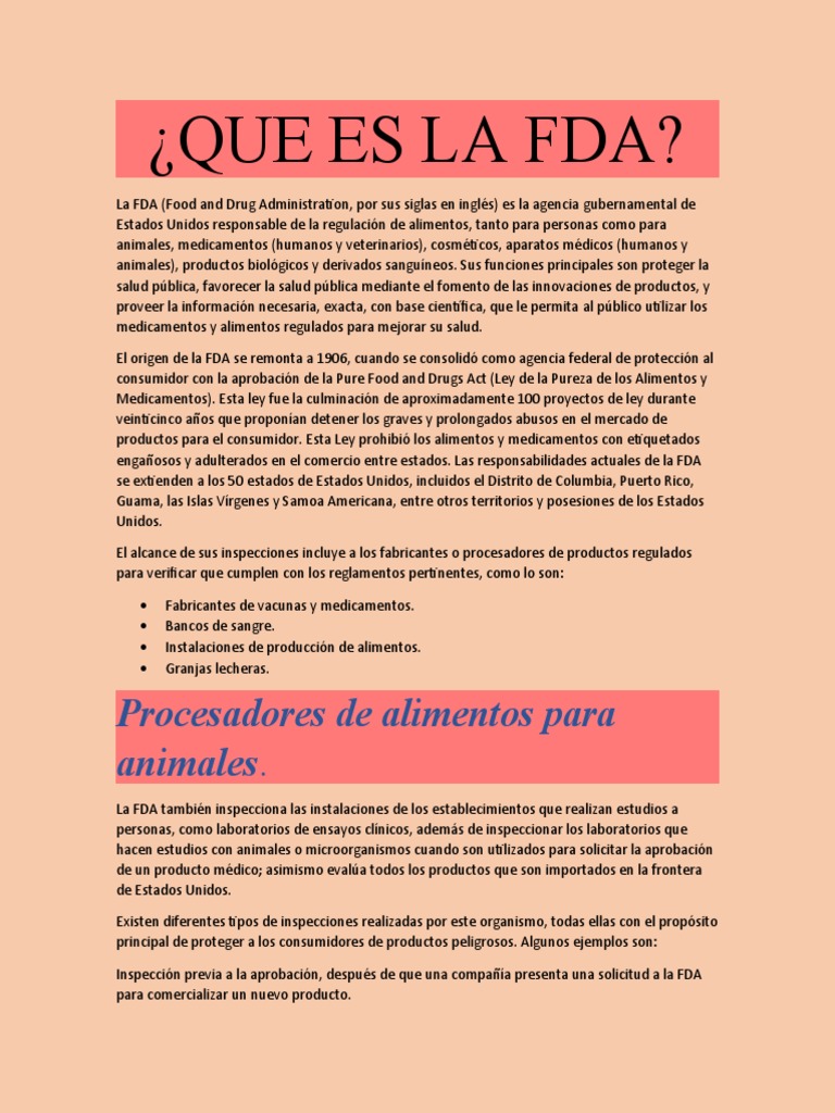 Funciones y Origen de la FDA | PDF | Administración de Alimentos y ...