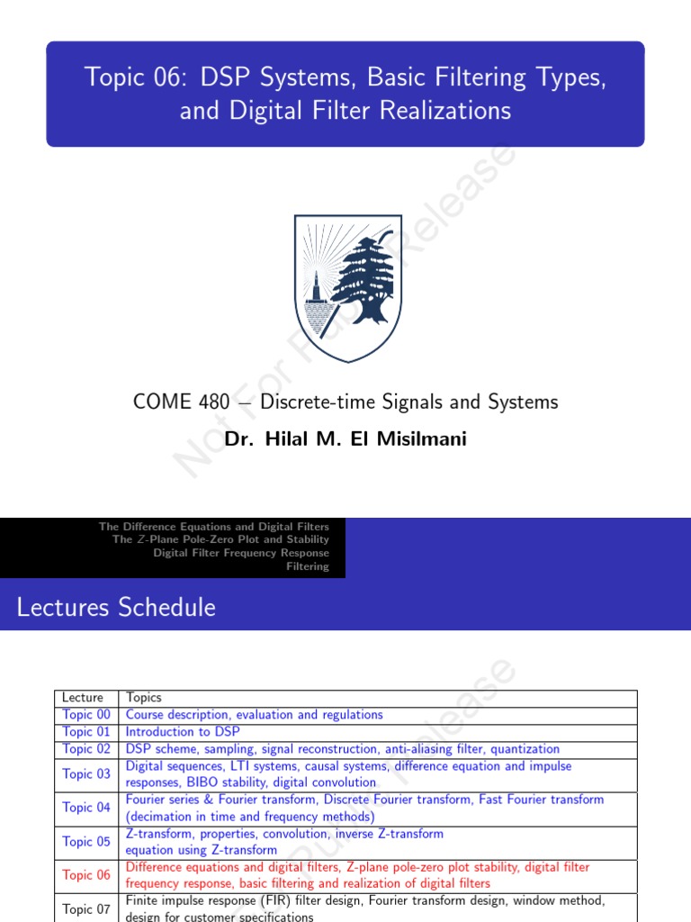 Topic 06 Digital Filters | PDF | Digital Signal Processing | Mathematical Analysis