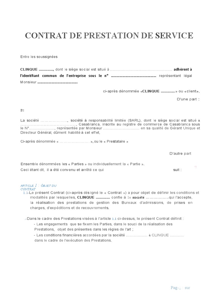Modèle de contrat de prestation de service | PDF | Assurance | Facture