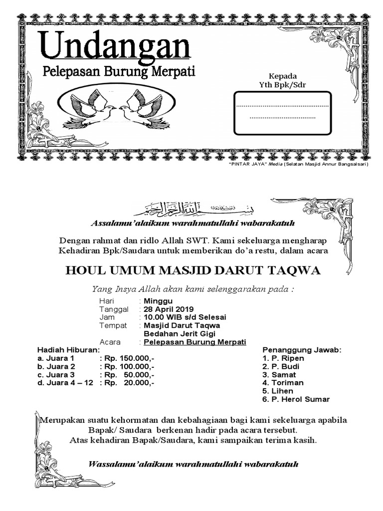 Undangan Pelepasan Burung Merpati | PDF | Memasak, Makanan, & Anggur ...