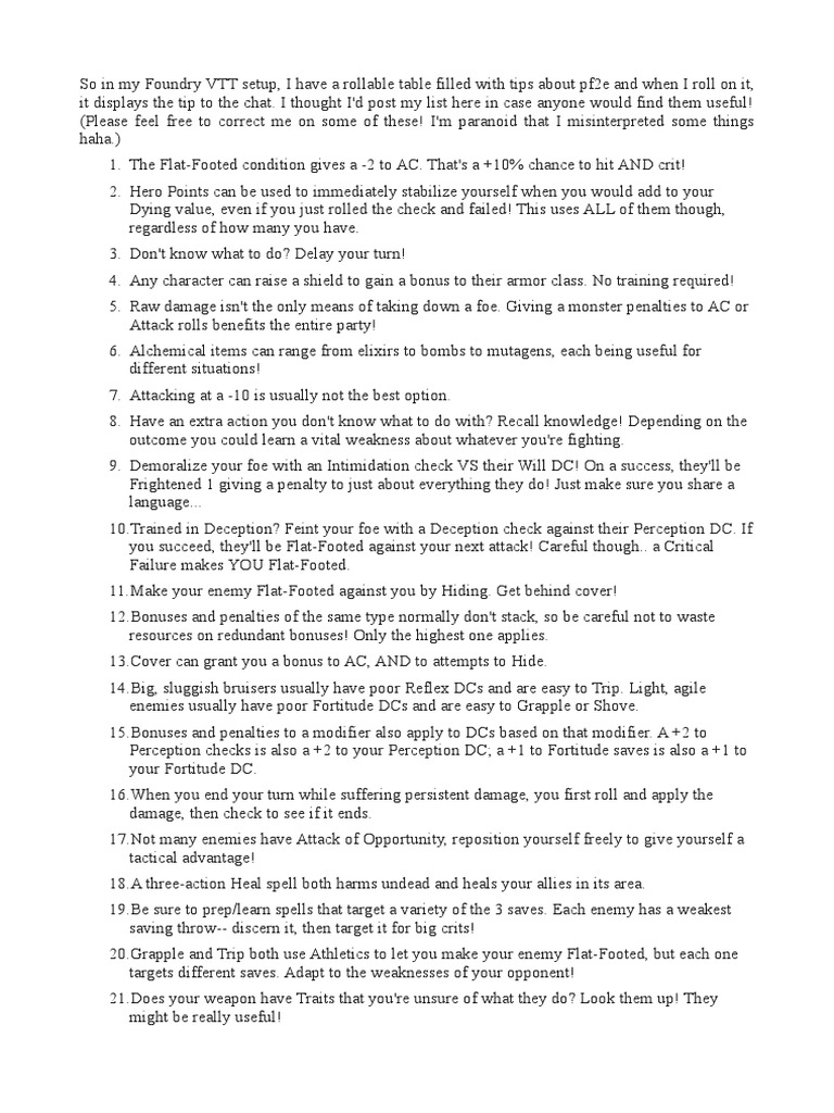 Short PF2e Tips | PDF