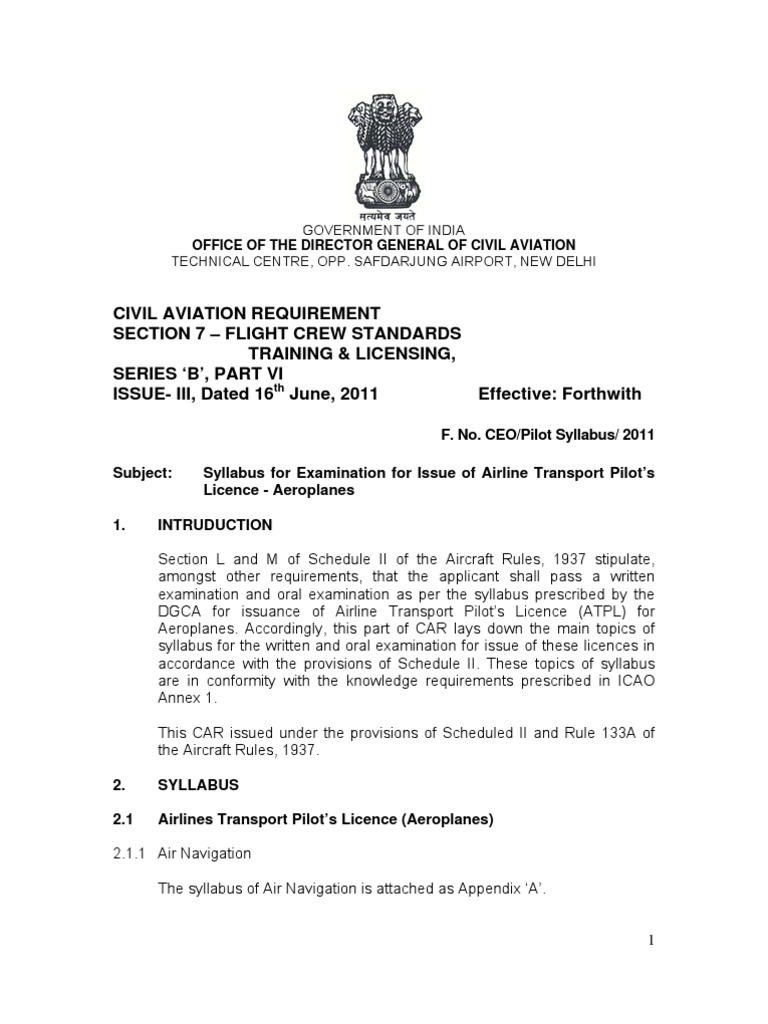 Dgca - Atpl - Syllabus - Final - 2011 | PDF | Fog | Air Traffic Control
