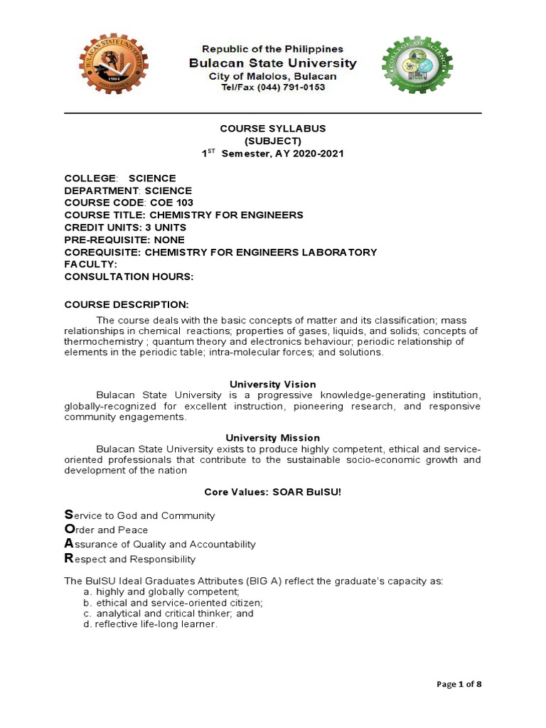Syllabus Chemistry For Engineers | PDF | Chemistry | Engineering