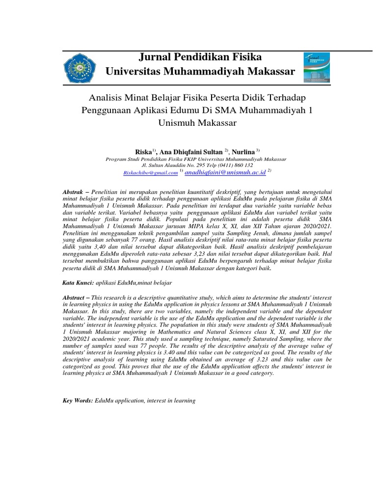Jurnal Analisis Minat Belajar Fisika Peserta Didik Terhadap Penggunaan ...