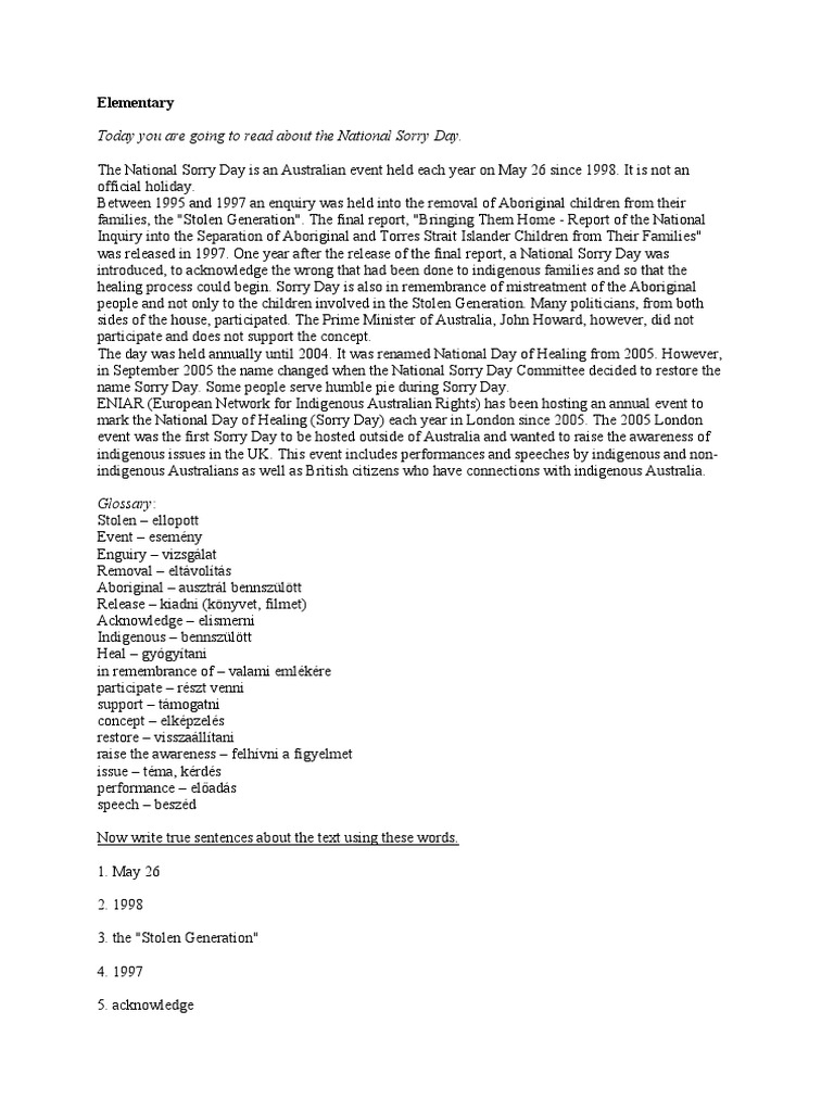 National Sorry Day | PDF | Indigenous Peoples Of Australia | Australia