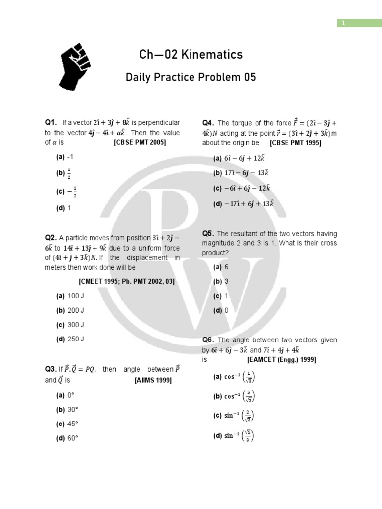 Kinematics DPP 05 | PDF | Euclidean Vector | Linear Algebra