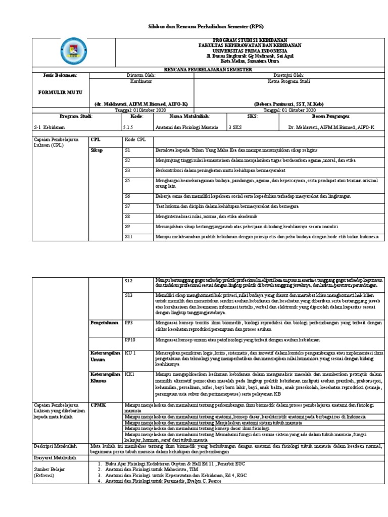 Silabus Dan RPS S1 Kebidanan | PDF | Sains & Matematika
