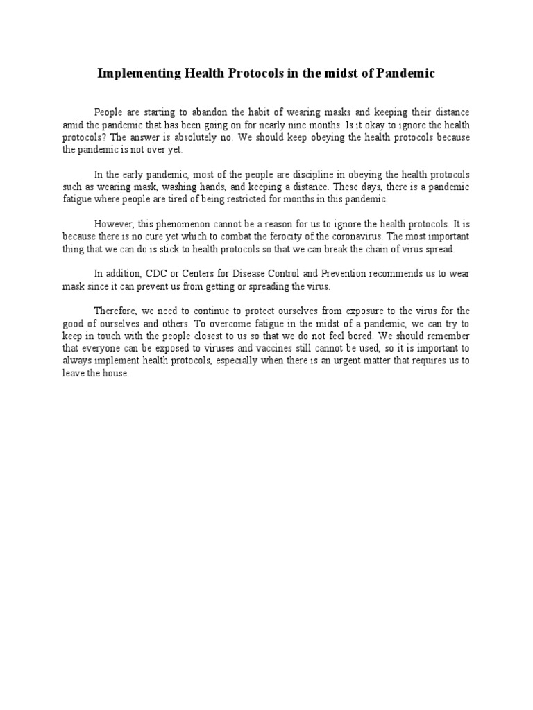 Implementing Health Protocols in The Midst of Pandemic | PDF | Bullying ...