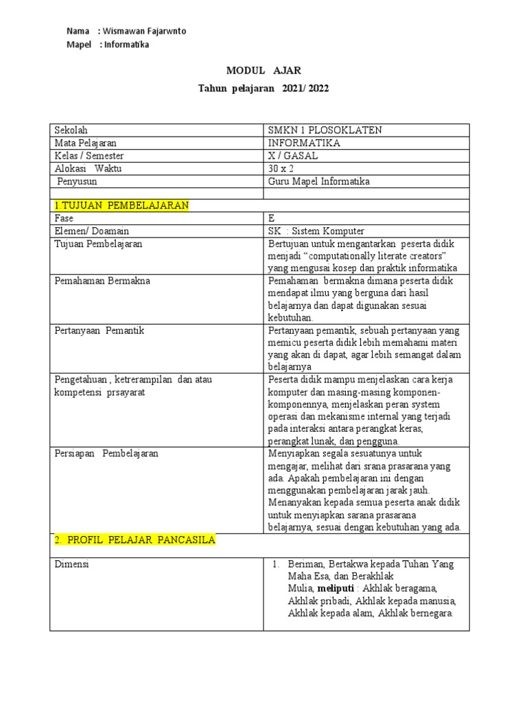 Template Modul Ajar | PDF