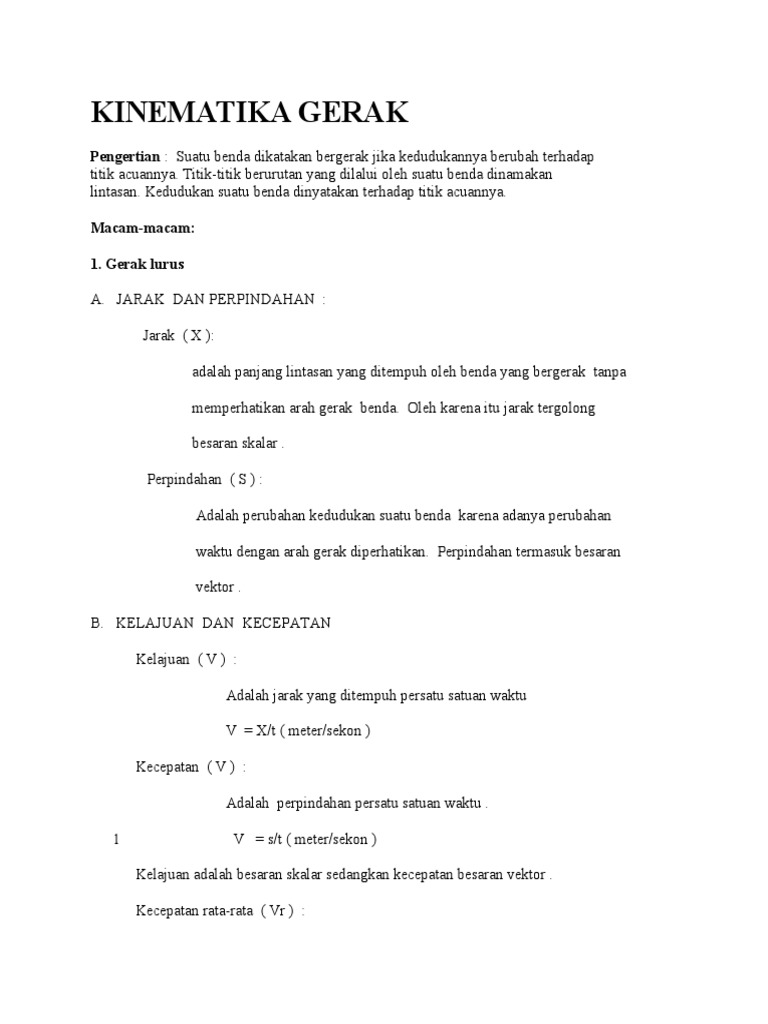 Kinematika Gerak | PDF