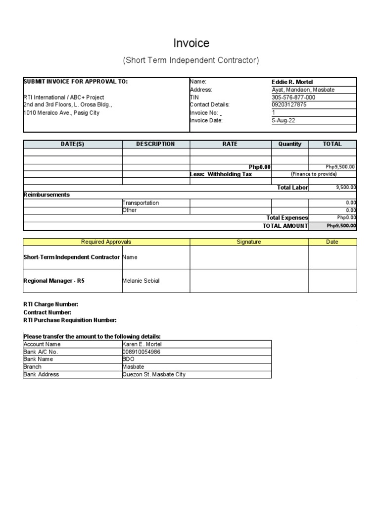 STIC Invoice Timesheet Form | PDF | Business | Payments