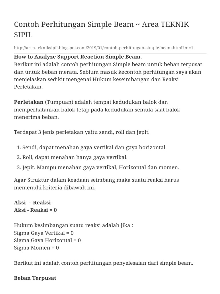 Contoh Perhitungan Simple Beam Area TEKNIK SIPIL+ | PDF | Sains ...