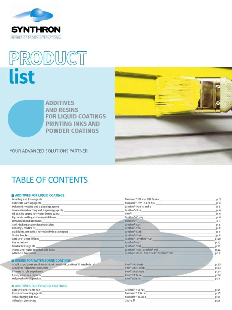 SYNTHRON - PRODUCT LIST ADDITIVES FOR COATINGS v12 - JCA | PDF | Paint ...