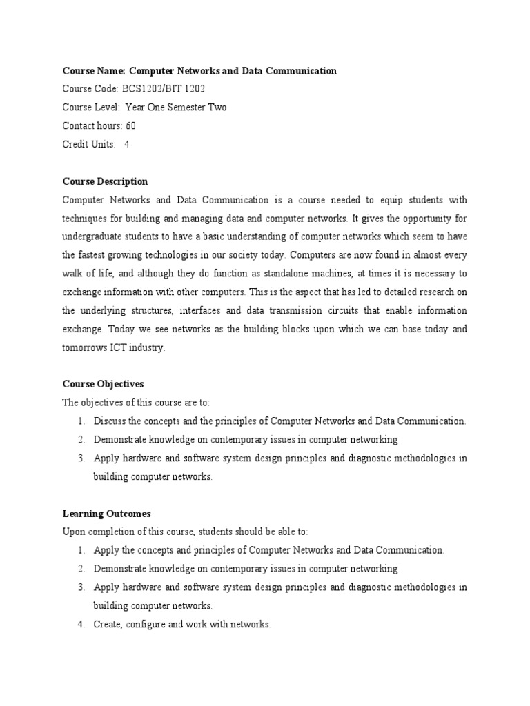 Computer Networks Outline | PDF | Computer Network | Educational Technology
