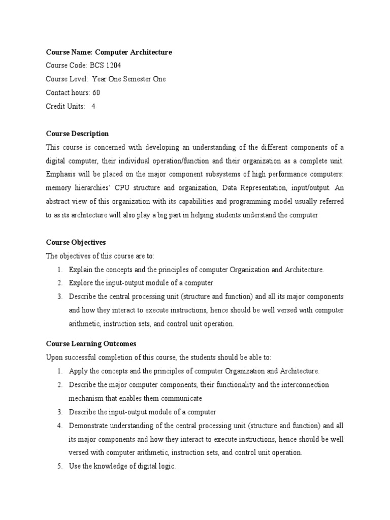 Computer Architecture Outline | PDF | Central Processing Unit | Input/Output