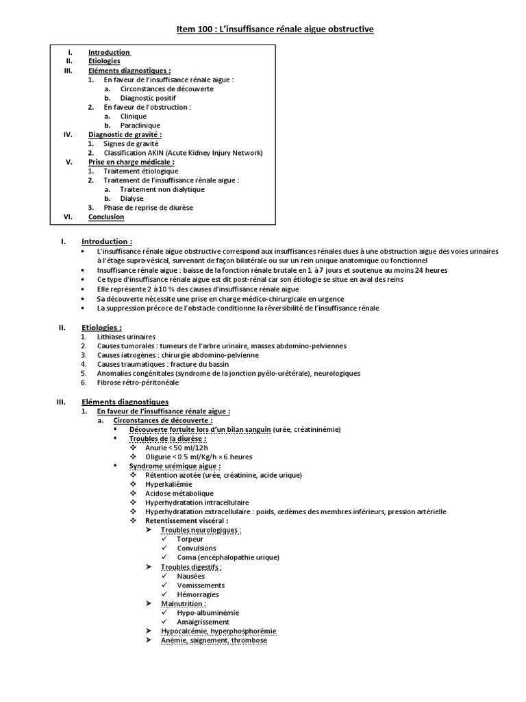 Insuffisance rénale aiguë obstructive : causes et prise en charge | PDF ...