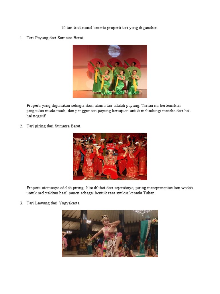 10 Tari Tradisional Beserta Properti Tari Yang Digunakan | PDF