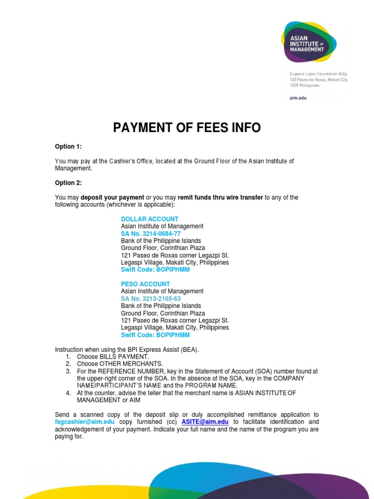 Payment of Fees Info | PDF | Business | Law