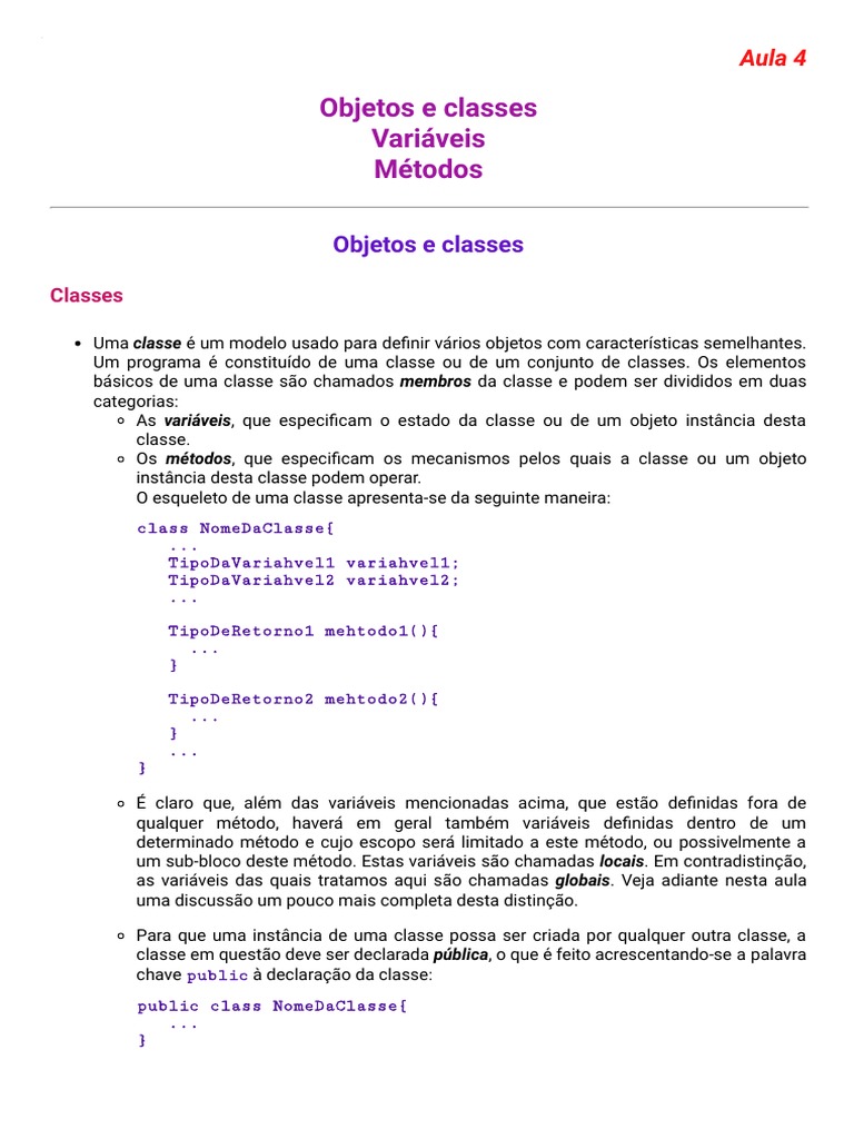Java Aula 4 Pdf Método Programação De Computadores Classe 1252