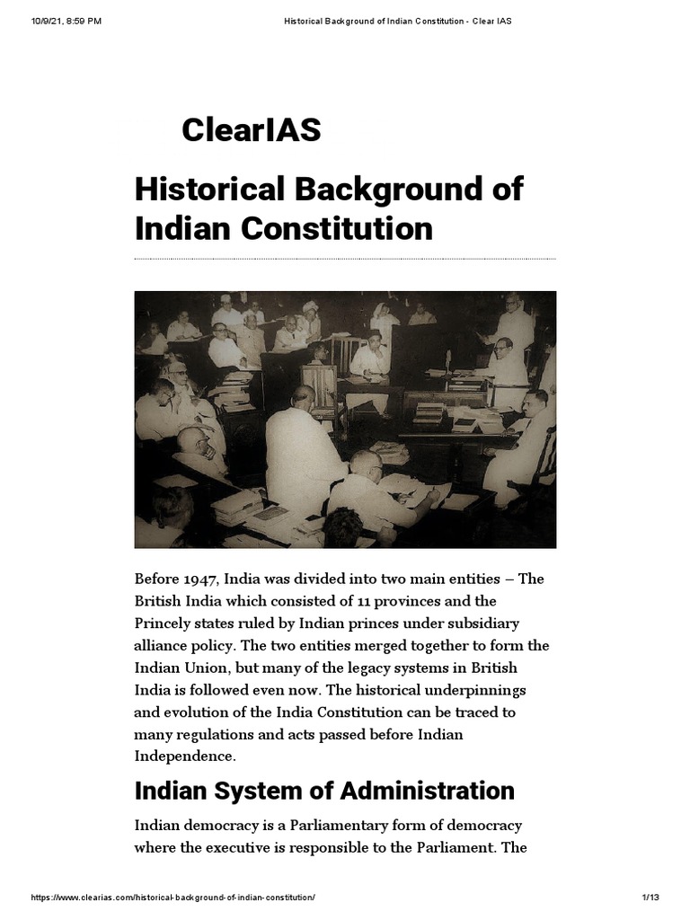 Historical Background of Indian Constitution - Clear IAS | PDF ...