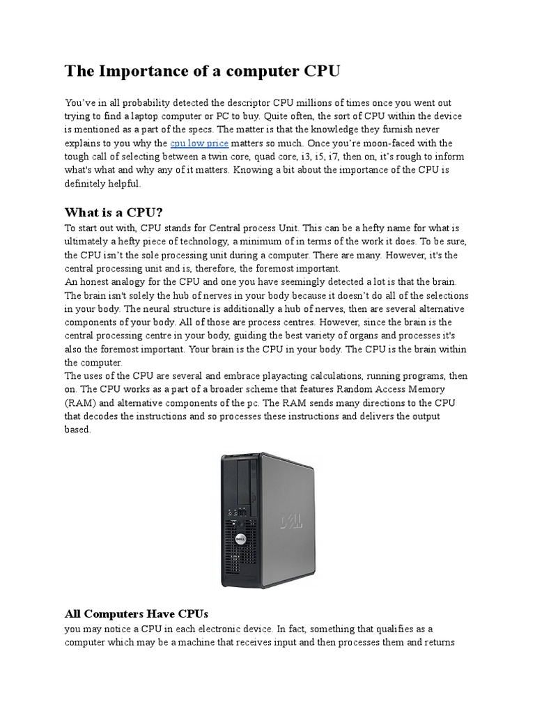 The Importance of A Computer CPU | PDF | Central Processing Unit | Multi Core Processor