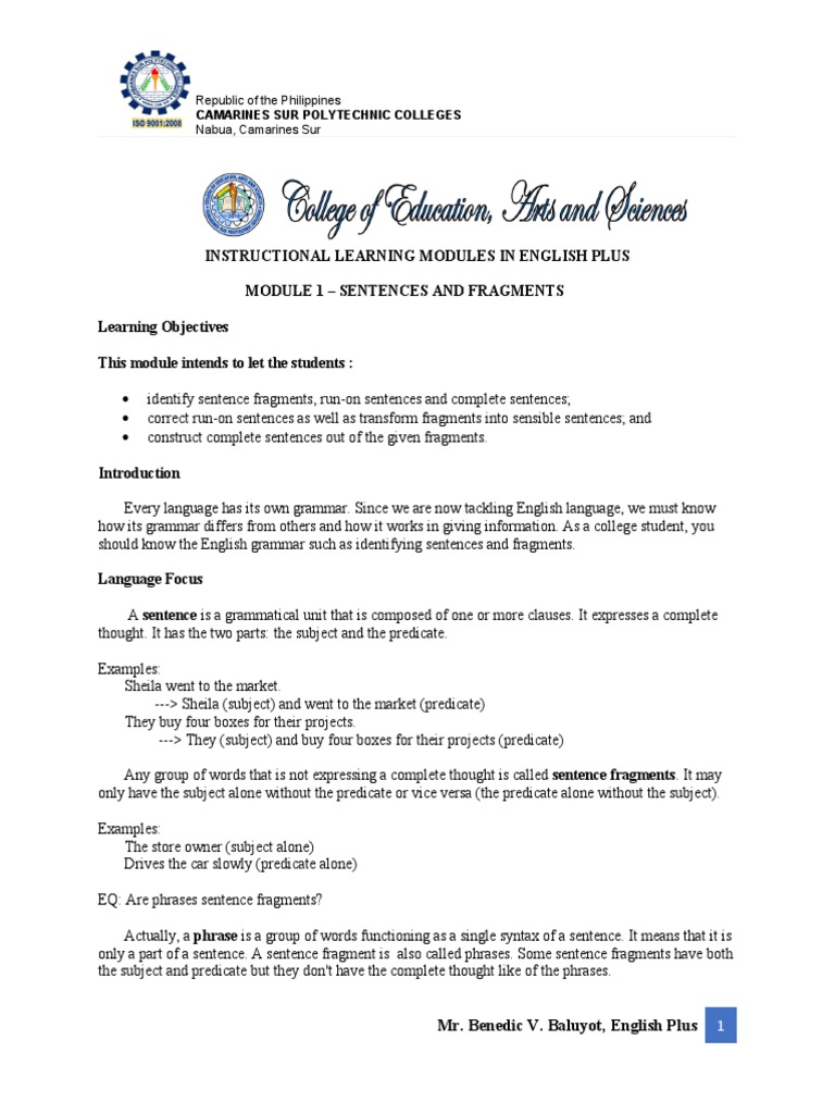 Instructional Learning Modules in English Plus | PDF | Question | Adverb