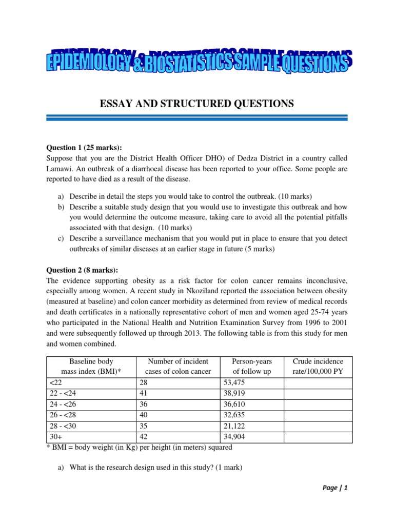 Epi & Biostat Sample Quizs | PDF | Cohort Study | Sensitivity And Specificity