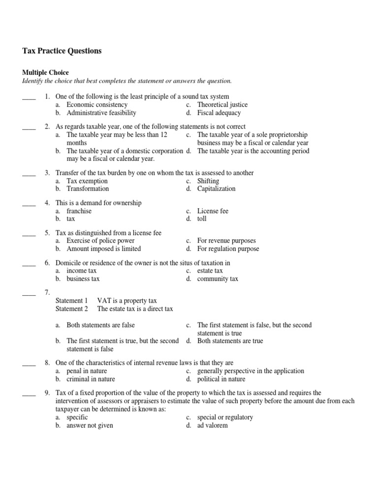 Tax Practice Questions MC | PDF | Taxes | Value Added Tax