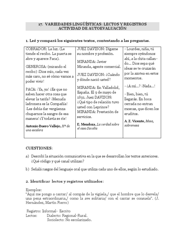 Actividades sobre lectos y registros | PDF | Especialidades Medicas ...