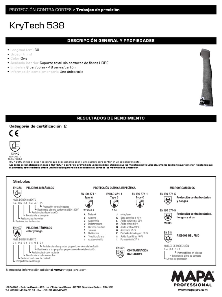 MAPA DataSheet KryTech 538 | PDF | Guante | Materiales