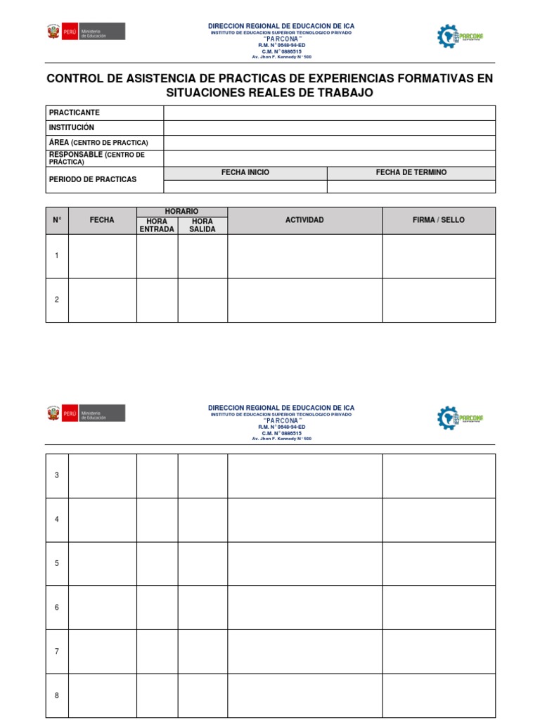 Control de Asistencia de Practicas de Experiencias Formativas en Situaciones Reales de Trabajo | PDF