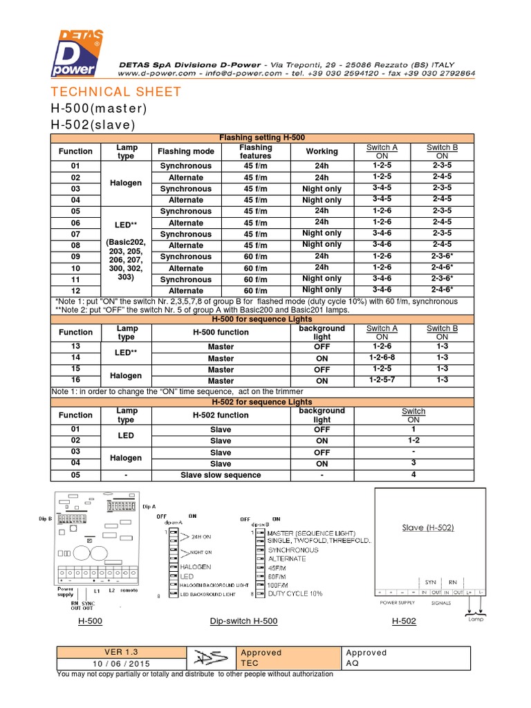 H-500 (Master) H-502 (Slave) : Technical Sheet | PDF | Manufactured Goods | Equipment