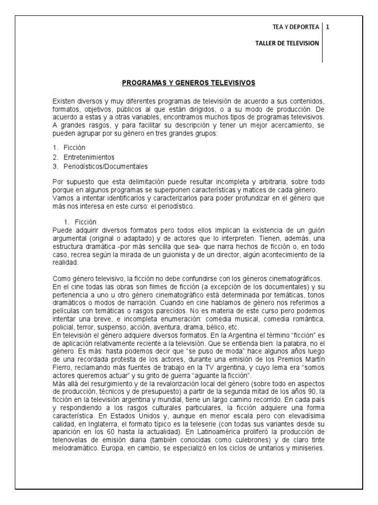 Generos Televisivos | PDF | Entretenimiento
