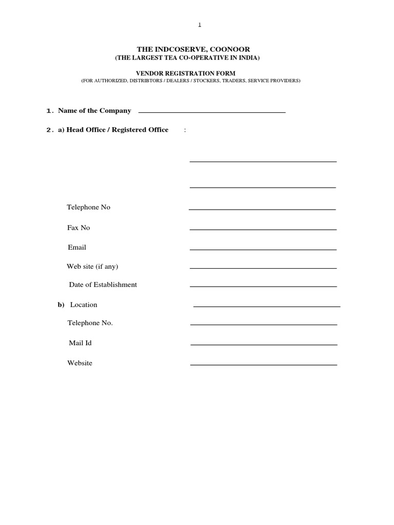 Registration Form for Vendors Seeking to Supply Goods and Services to ...