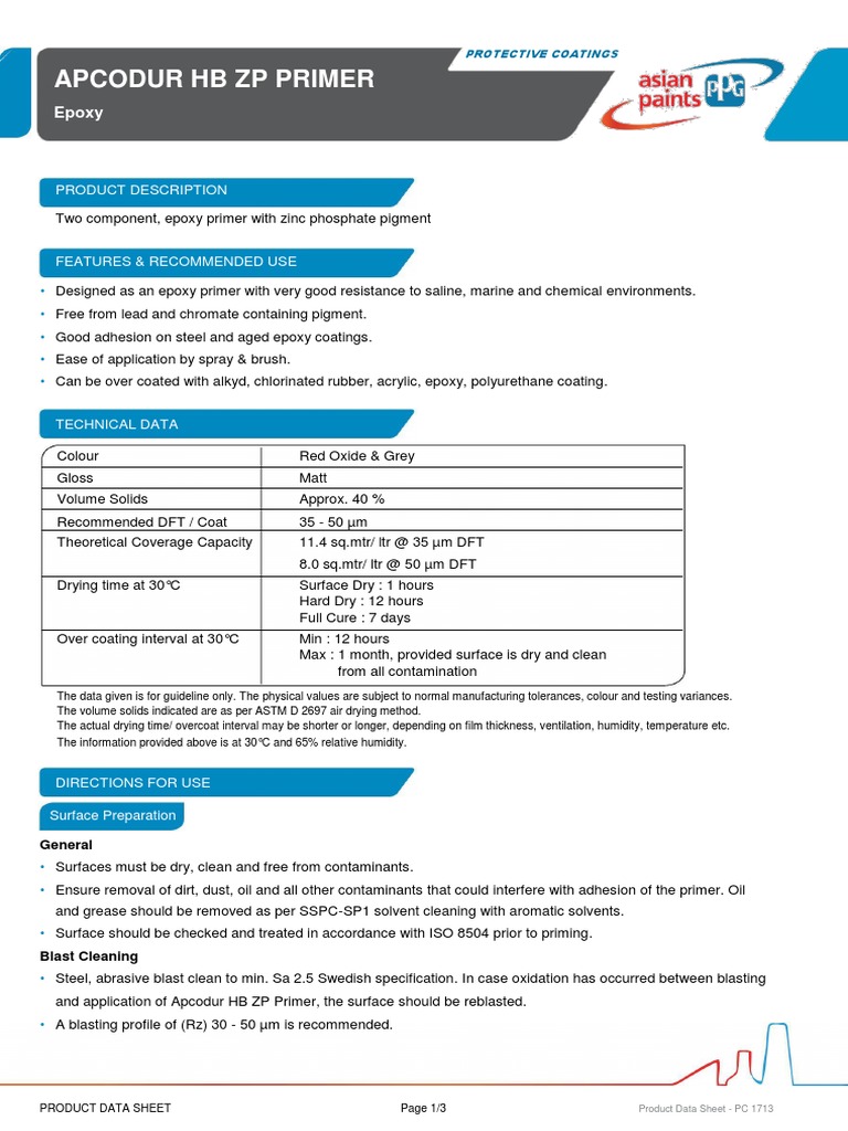 Apcodur HB ZP Primer Data Sheet | PDF | Epoxy | Paint