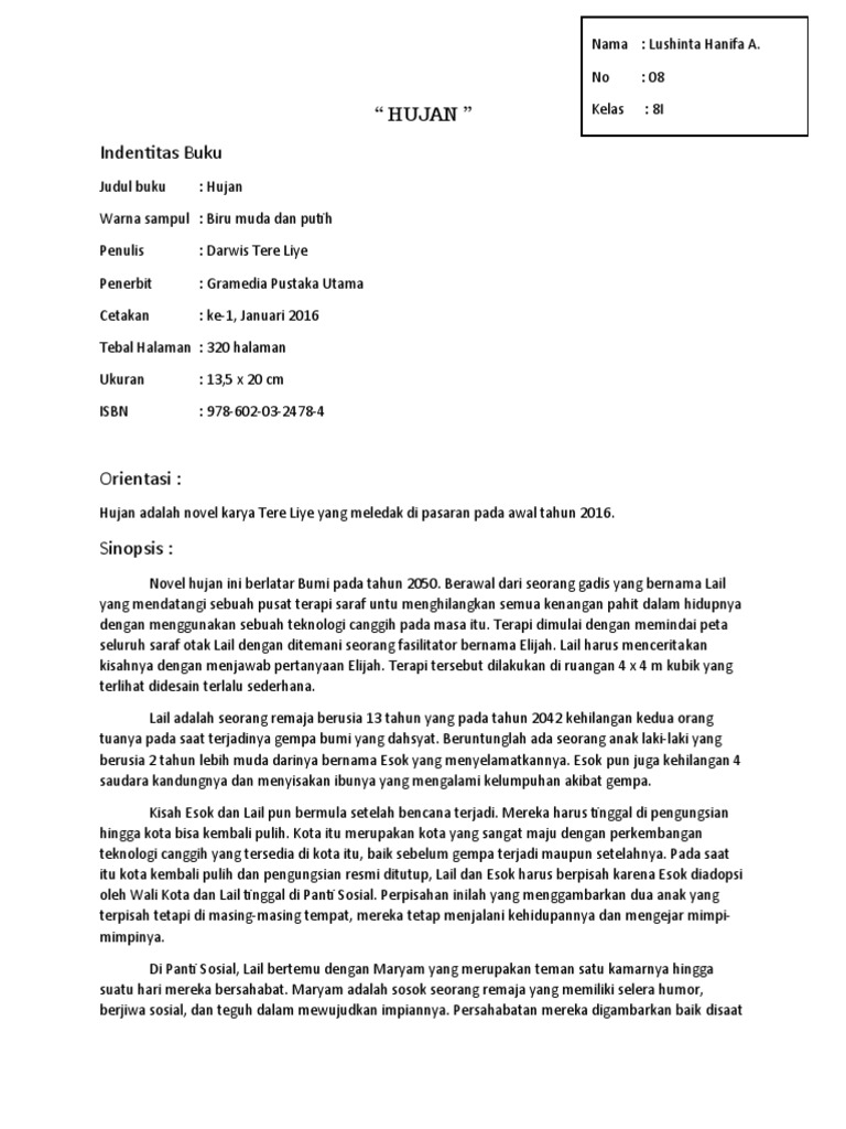 Ulasan Novel HUJAN Tere Liye | PDF