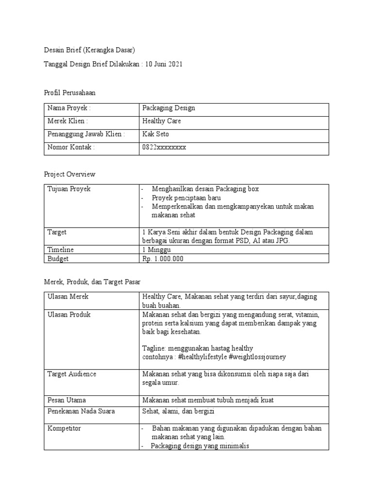 Desain Brief Packaging Makanan Sehat | PDF | Bisnis | Gaya Hidup