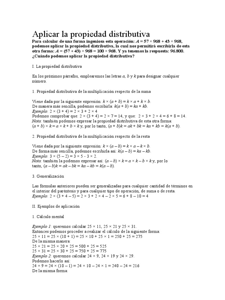 Aplicar La Propiedad Distributiva | PDF | Multiplicación | Matemáticas