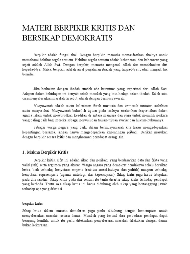 Materi Berpikir Kritis Dan Bersikap Demokratis | PDF